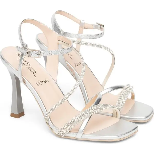 NEROGIARDINI Crystal Studded Ankle Strap Sandal - Silver