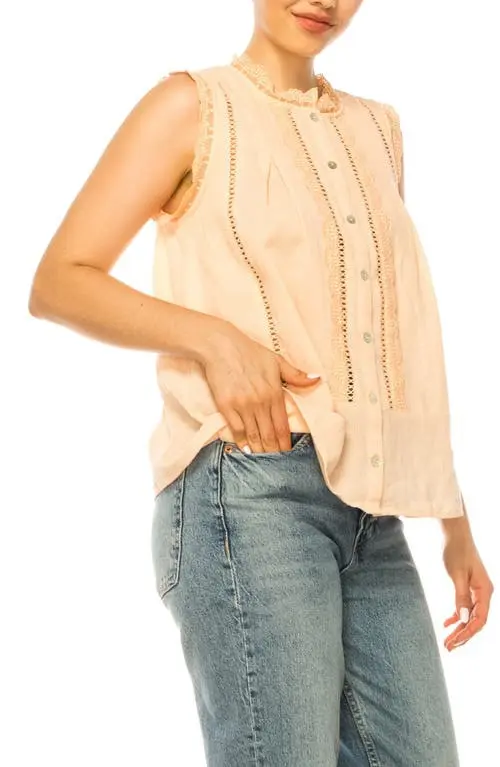 A COLLECTIVE STORY Lace Trim Cotton Button-up Top