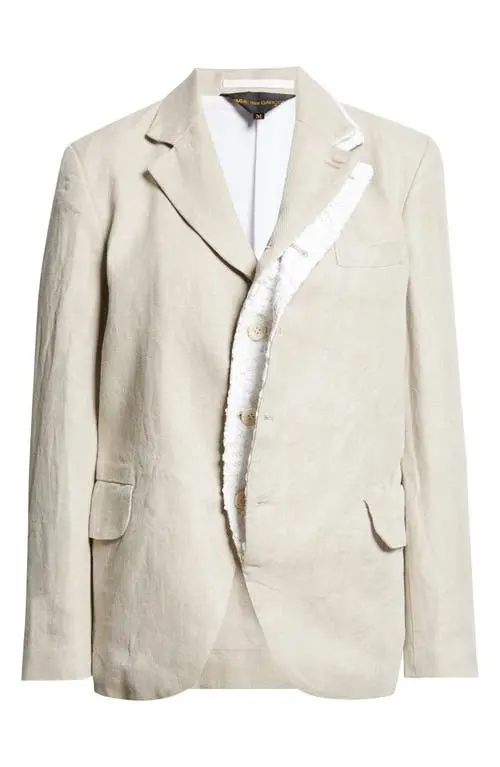 Comme Des Garçons Deconstructed Single-breasted Linen Herringbone Blazer - Ecru X Off-white