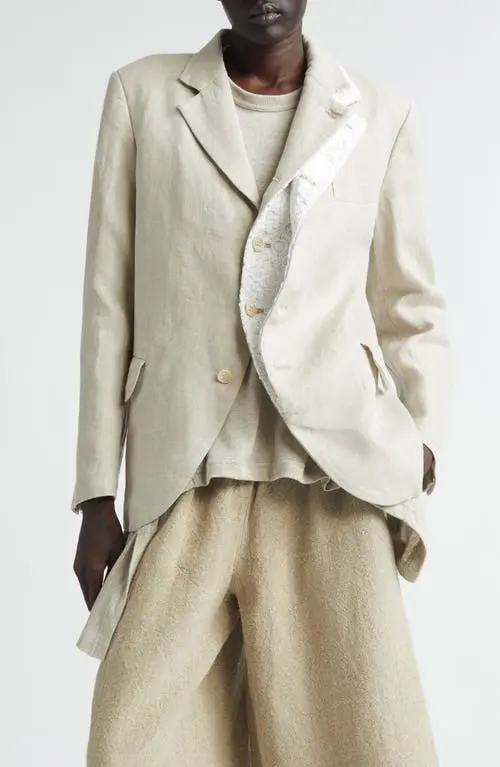 Comme Des Garçons Deconstructed Single-breasted Linen Herringbone Blazer - Ecru X Off-white