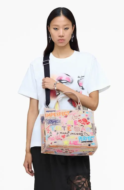 Marc Jacobs The Punk Scribble Medium Canvas Tote Bag - Beige Multi