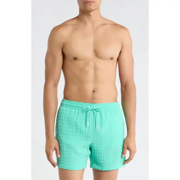 CHUBBIES 5.5-inch Grid Textured Swim Trunks - Teal Solid
