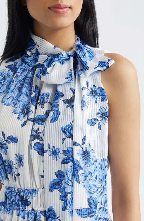 Anne Klein Floral Stripe Mock Neck Midi Dress