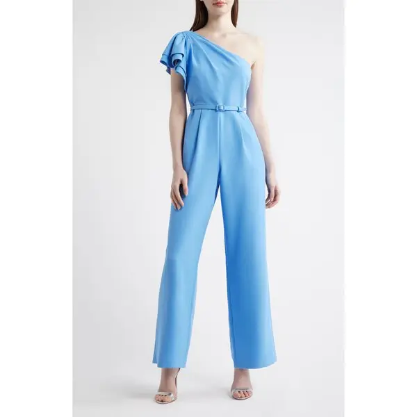 Anne Klein Flutter Sleeve One-shoulder Wide Leg Jumpsuit - Seaport