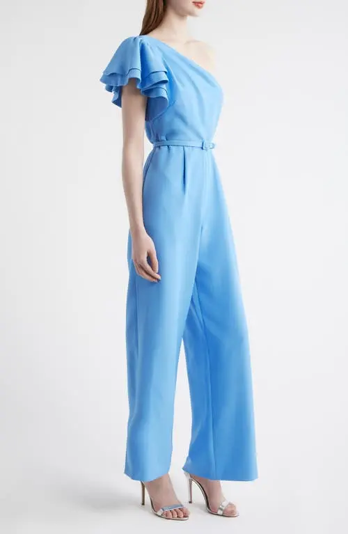 Anne Klein Flutter Sleeve One-shoulder Wide Leg Jumpsuit