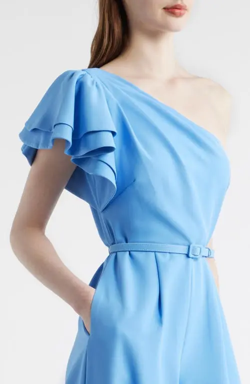Anne Klein Flutter Sleeve One-shoulder Wide Leg Jumpsuit
