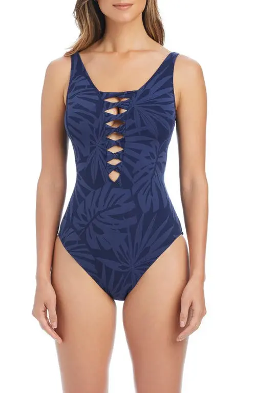 BLEU BY ROD BEATTIE Lace Down Mio One-piece Swimsuit - Midnight