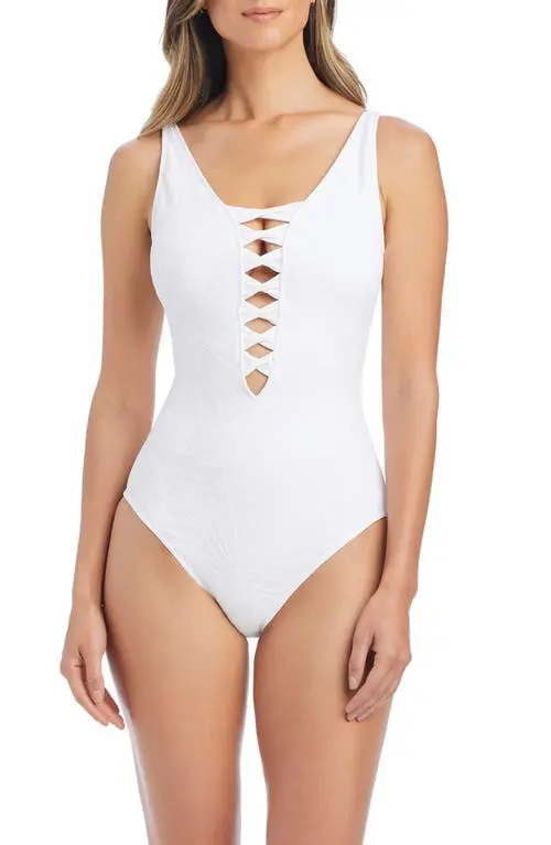 BLEU BY ROD BEATTIE Lace Down Mio One-piece Swimsuit - White