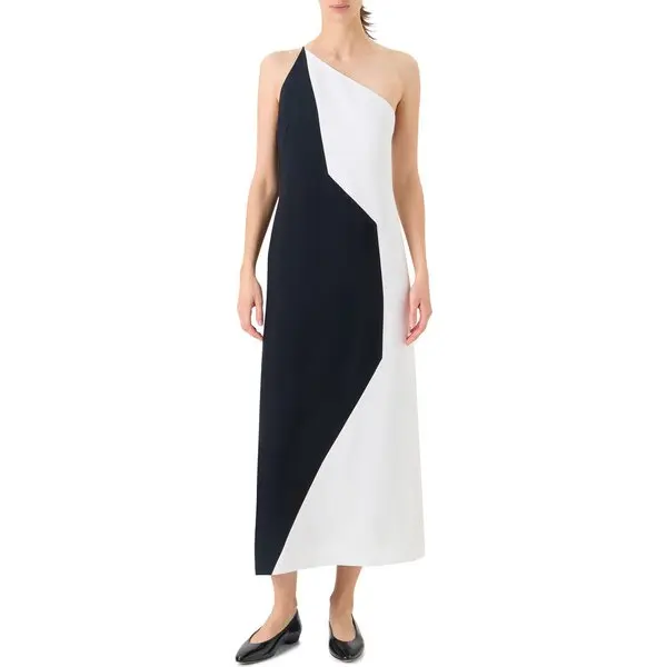 Akris High Plains Colorblock Crepe One-shoulder Dress