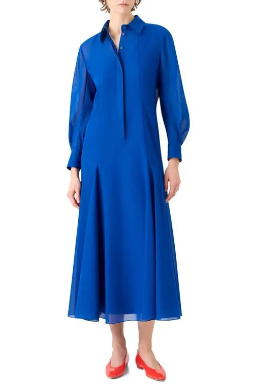Akris Godet Flared Long Sleeve Cotton Voile Shirtdress