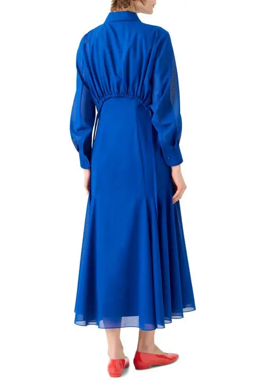 Akris Godet Flared Long Sleeve Cotton Voile Shirtdress