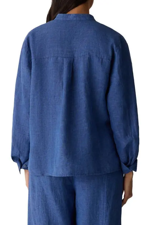 Eileen Fisher Mandarin Collar Long Sleeve Linen Shirt
