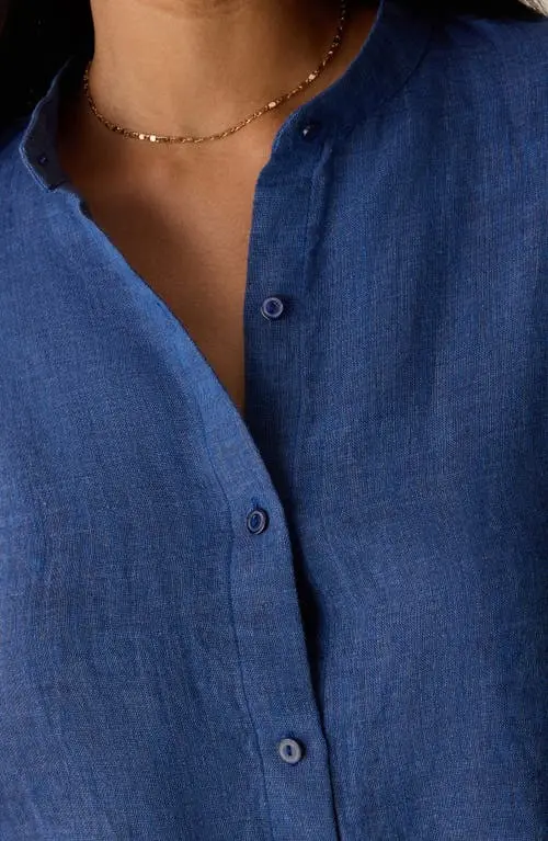 Eileen Fisher Mandarin Collar Long Sleeve Linen Shirt