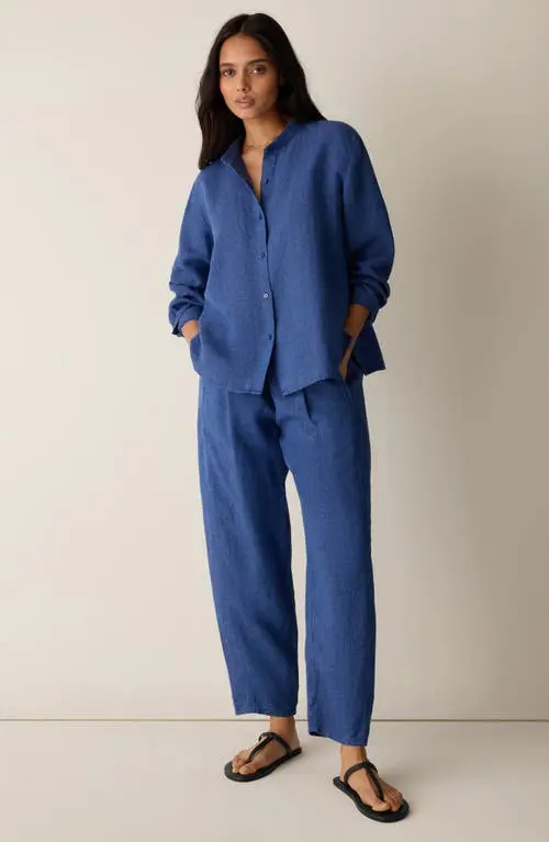 Eileen Fisher Mandarin Collar Long Sleeve Linen Shirt