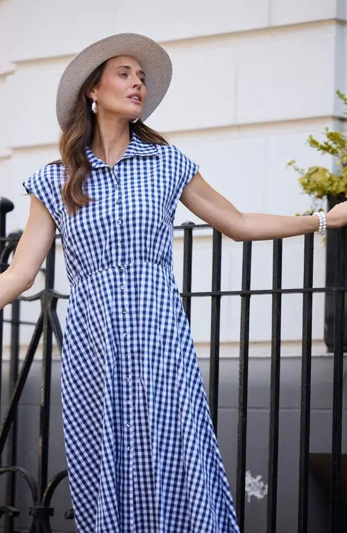 BRAVE+TRUE Musings Gingham Midi Shirtdress - Navy Gingham