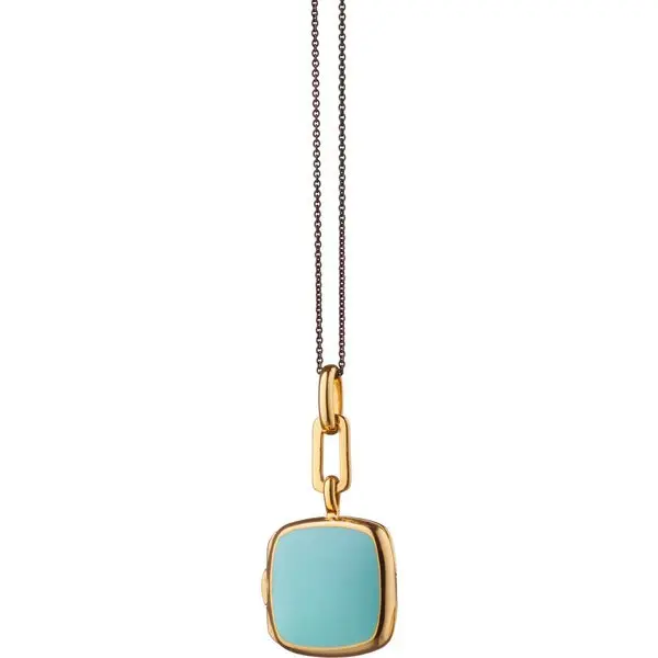 Monica Rich Kosann Enamel Cushion Locket Necklace - Gold/turquoise
