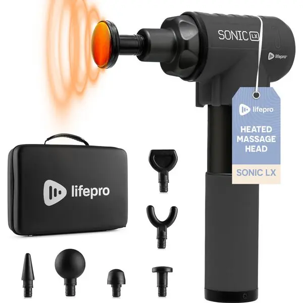 LIFEPRO Sonic Lx Heated Deep Tissue Massage Gun Portable Handheld Percussion Massager - Black