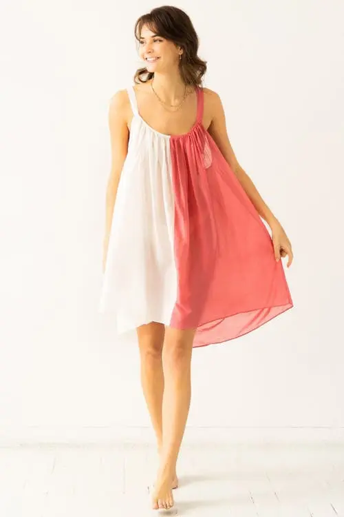SALUA Sheer Tie Strap Babydoll - White/geranium