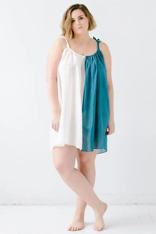 SALUA Sheer Tie Strap Babydoll - White/teal
