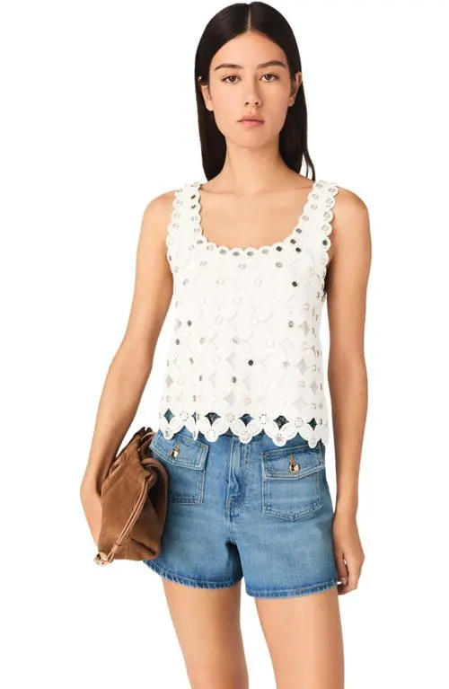Maje Mirrored Crochet Tank Top - White