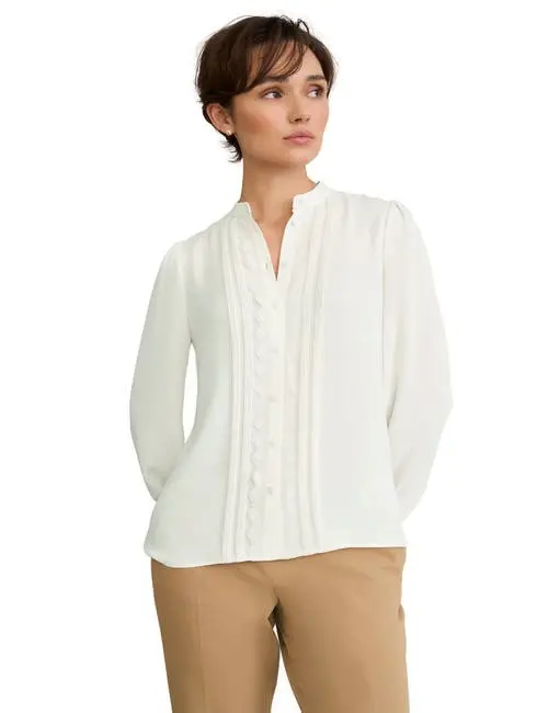 HOBBS LONDON Dominica Lace Trim Blouse - True Ivory