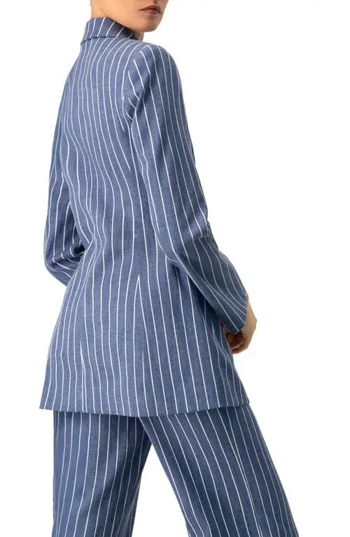 IVONNE Striped Double-breasted Blazer - Blue