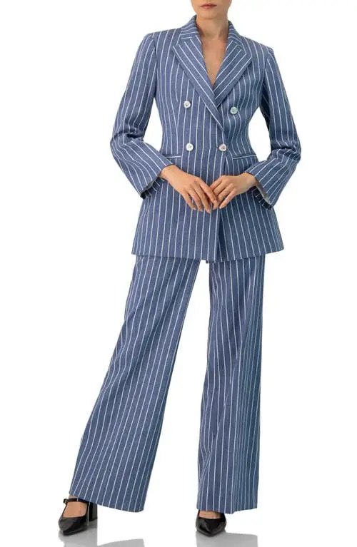 IVONNE Striped Double-breasted Blazer - Blue