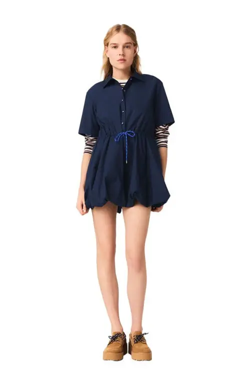 Maje Short-sleeved Cotton Bubble Dress - Navy