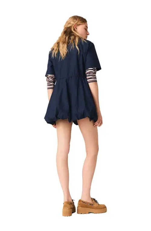 Maje Cotton Shirt Dress With Braided Drawstring - Navy