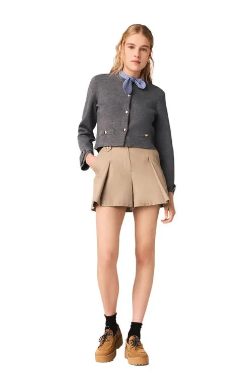 Maje Removable Striped Collar Cardigan - Light Grey
