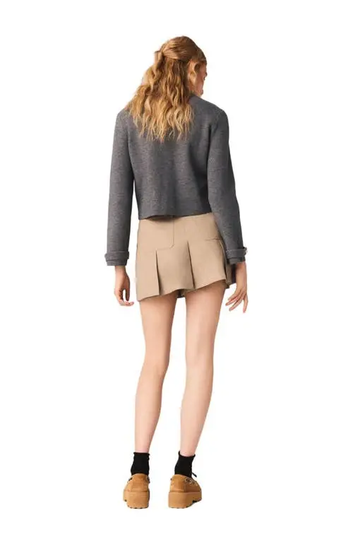 Maje Removable Striped Collar Cardigan - Light Grey