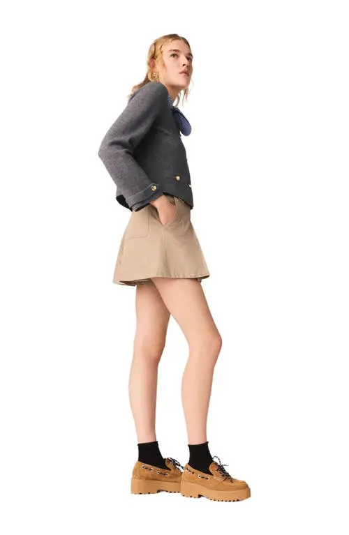 Maje Removable Striped Collar Cardigan - Light Grey