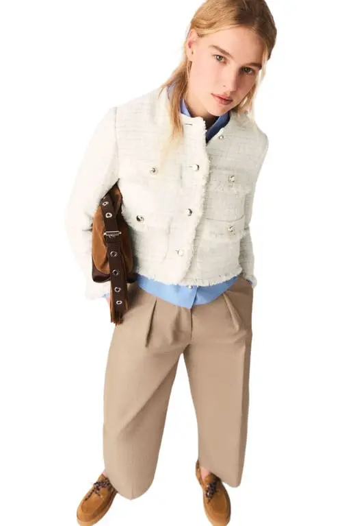 Maje Short Tweed Jacket - Ecru