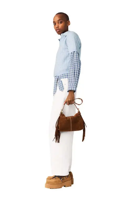 Maje Cropped Knit Polo Shirt With Rhinestones - Blue Sky
