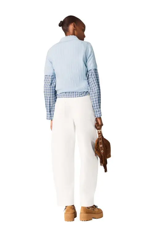 Maje Cropped Knit Polo Shirt With Rhinestones - Blue Sky