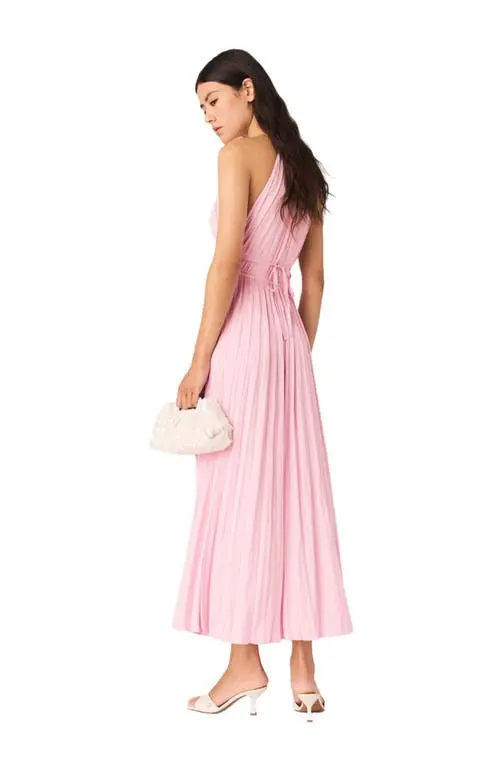 Maje Pleated Maxi Halterneck Dress - Pink