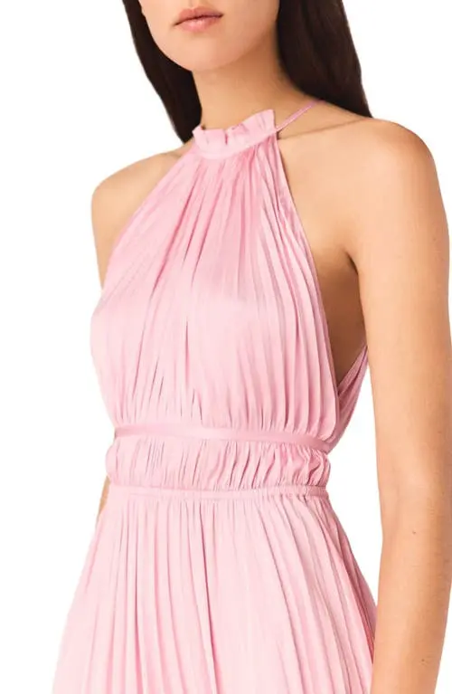 Maje Pleated Maxi Halterneck Dress - Pink