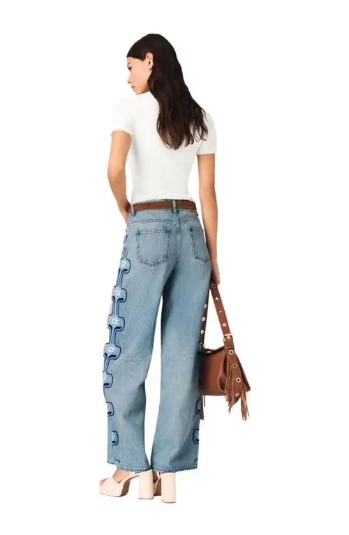 Maje Floral Embroidered Wide-leg Jeans