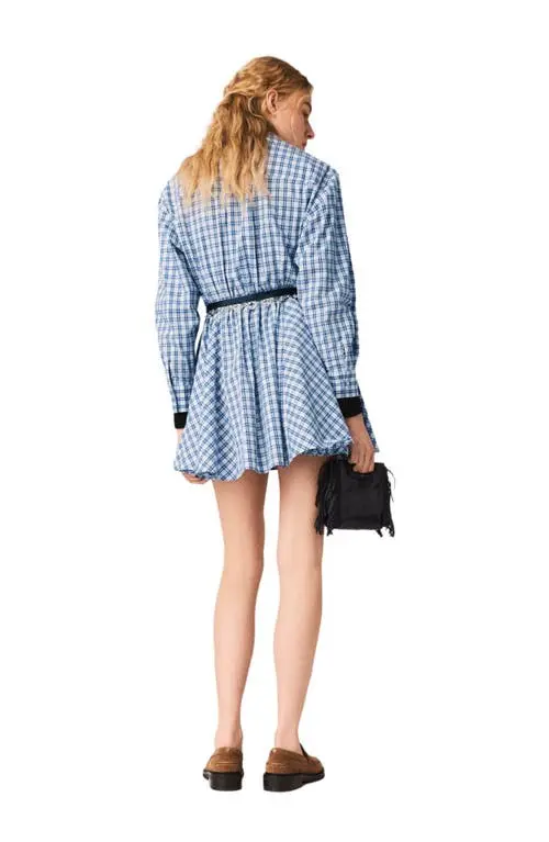 Maje Rhinestone-trim Gingham Shirt Dress - Blue Check Print