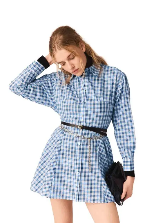 Maje Rhinestone-trim Gingham Shirt Dress - Blue Check Print