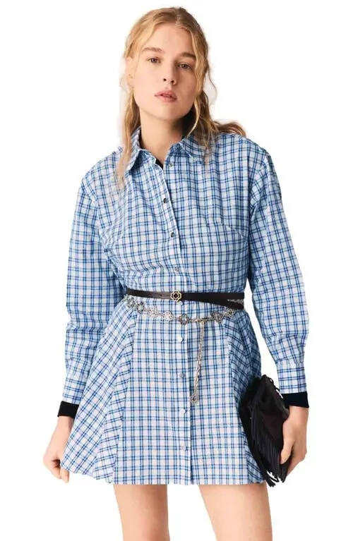 Maje Rhinestone-trim Gingham Shirt Dress - Blue Check Print