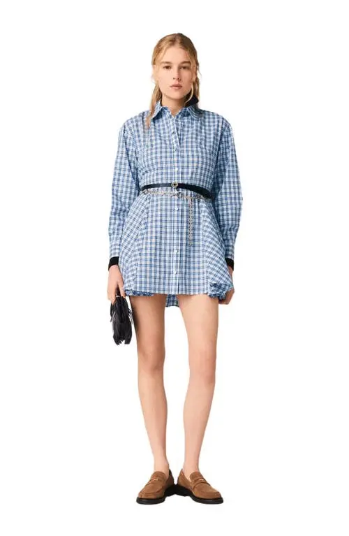 Maje Rhinestone-trim Gingham Shirt Dress - Blue Check Print