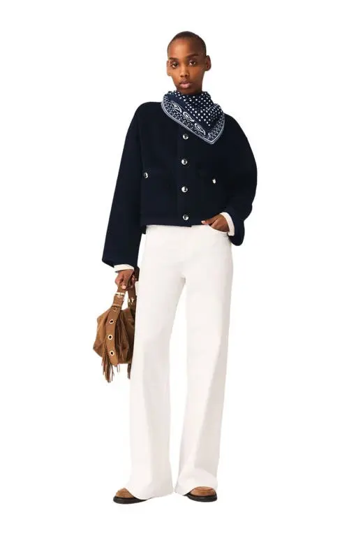 Maje Double-faced Jacket With Braided Trim - Navy