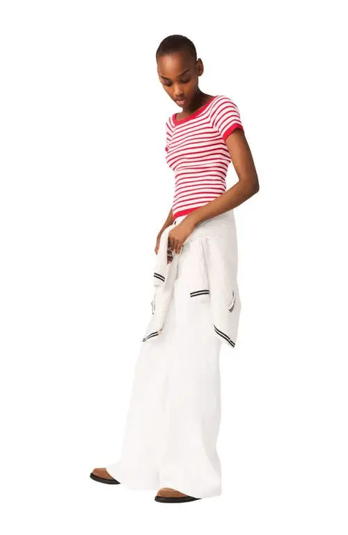 Maje Striped Knit Top With Boat Neck - Red