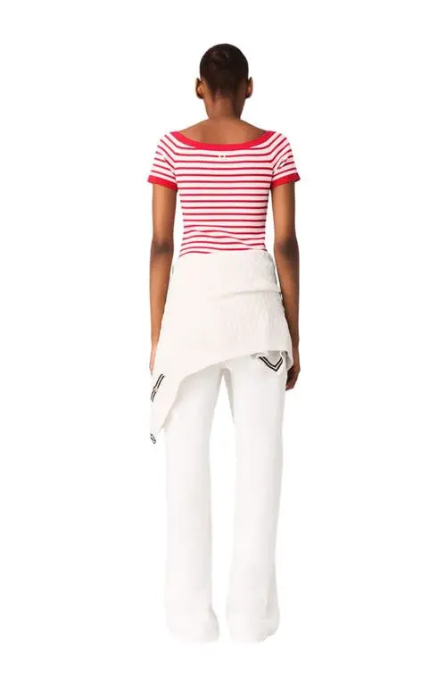 Maje Striped Knit Top With Boat Neck - Red