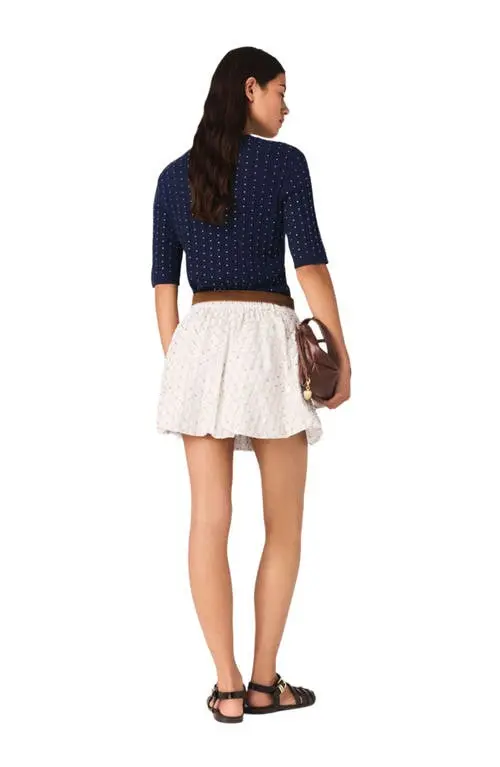 Maje Rhinestone Embellished Short-sleeve Sweater - Navy
