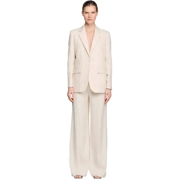 Sandro Striped Tailored Jacket - Ecru/silver