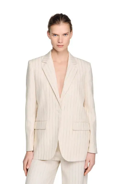 Sandro Striped Tailored Jacket - Ecru/silver