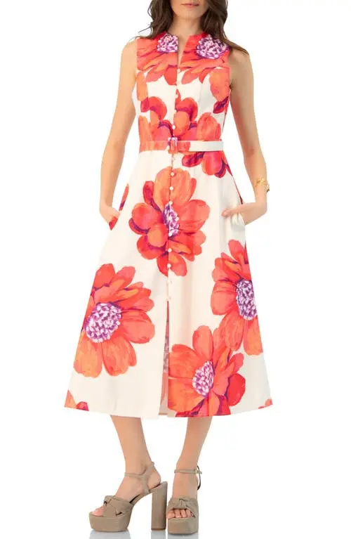 IVONNE Printed Jacquard Sleeveless Midi Dress