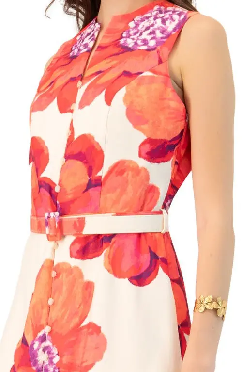 IVONNE Printed Jacquard Sleeveless Midi Dress